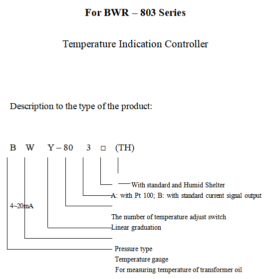Oil temperature indicator BWY-803(TH)